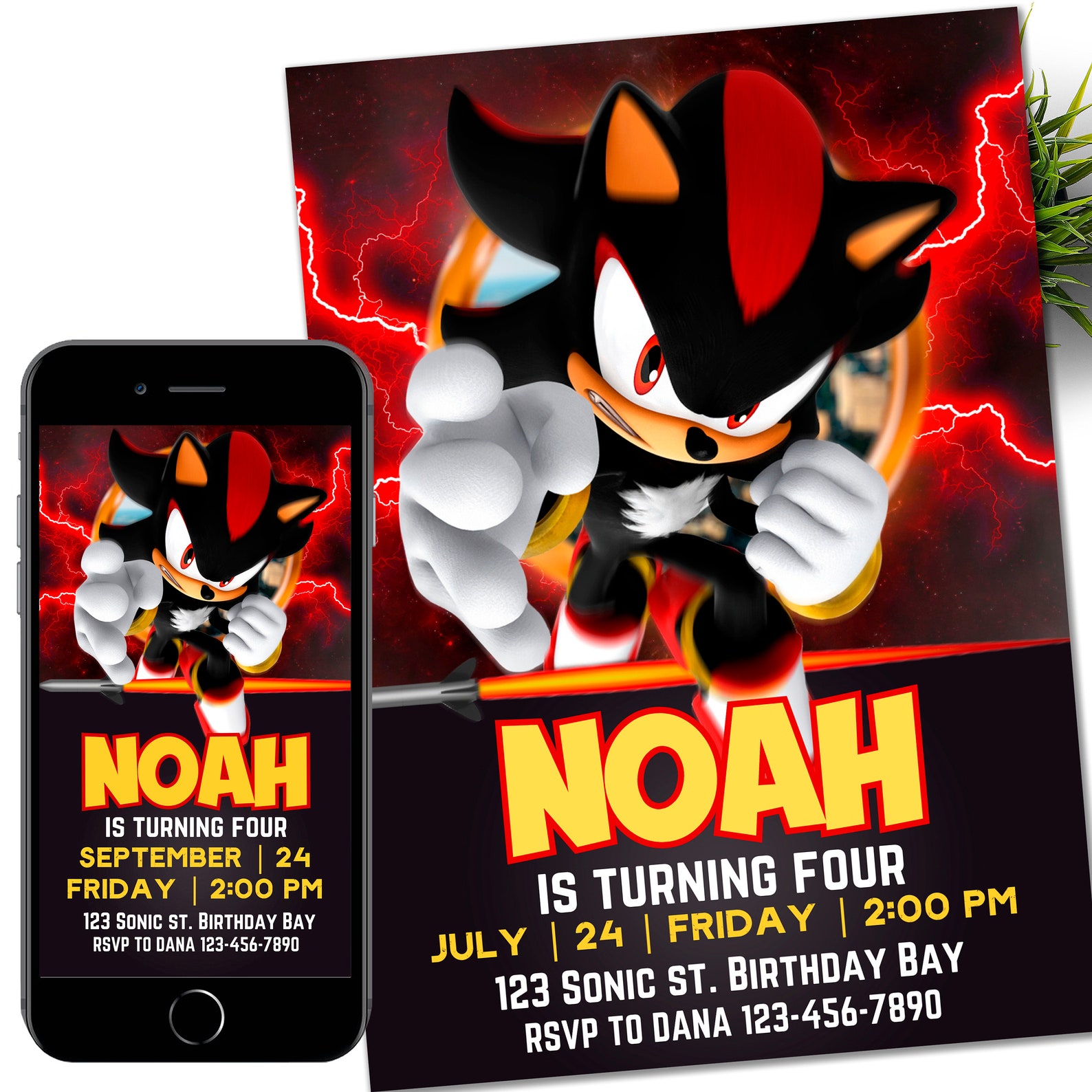 Sonic Shadow Invitation, Super Hedgehog Kids Party E-invite, Hedgehog ...