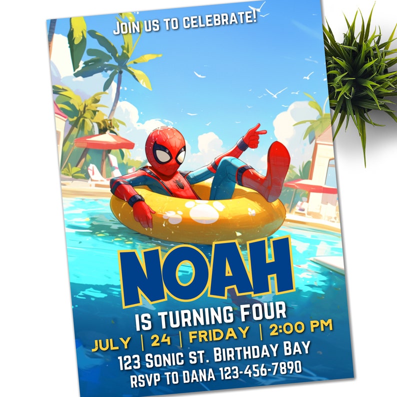 Pool Party Spidey Invitation His Amazing Friends Birthday Party Invite ...