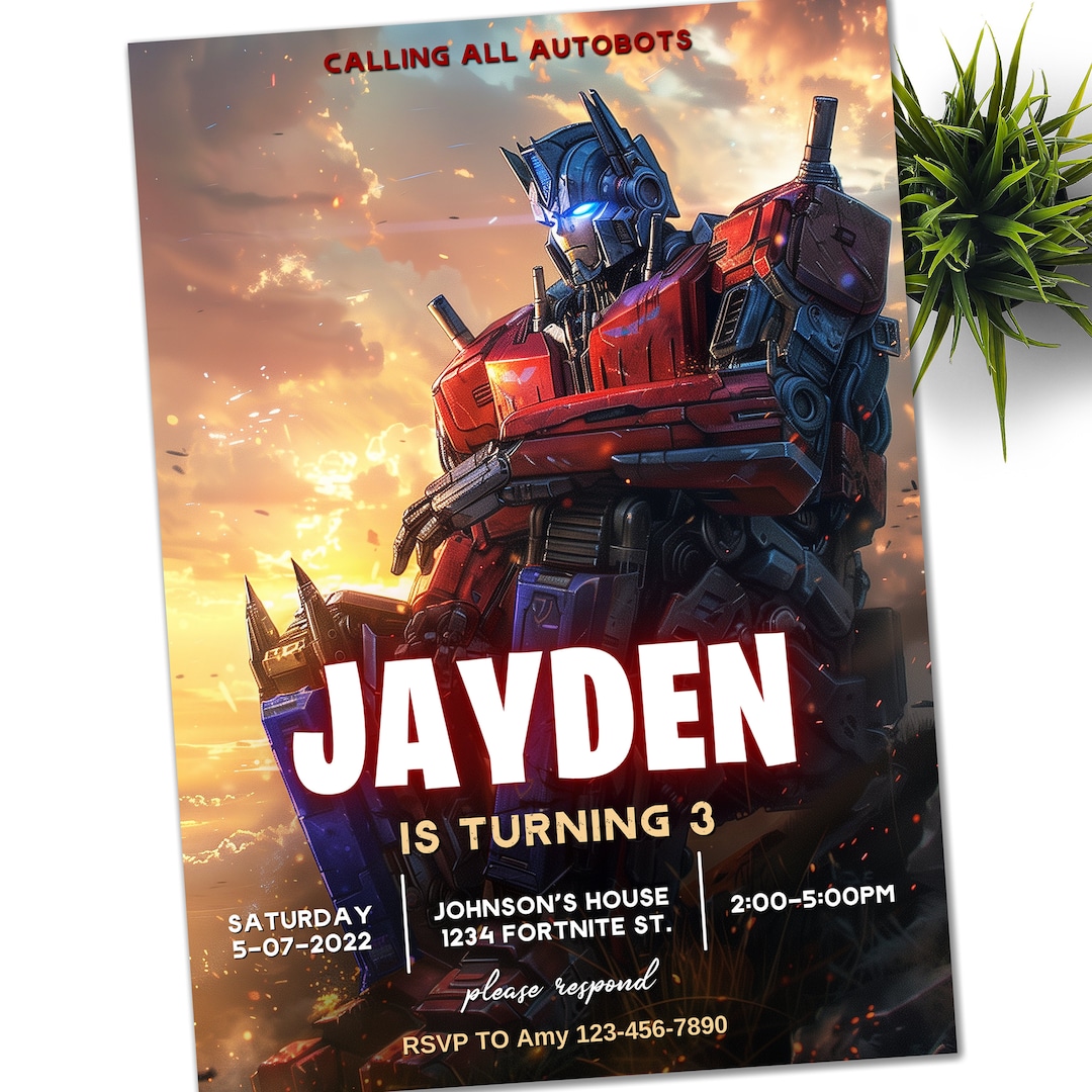 Optimus Prime Rescue Bots Transformers Birthday Invitation Template ...