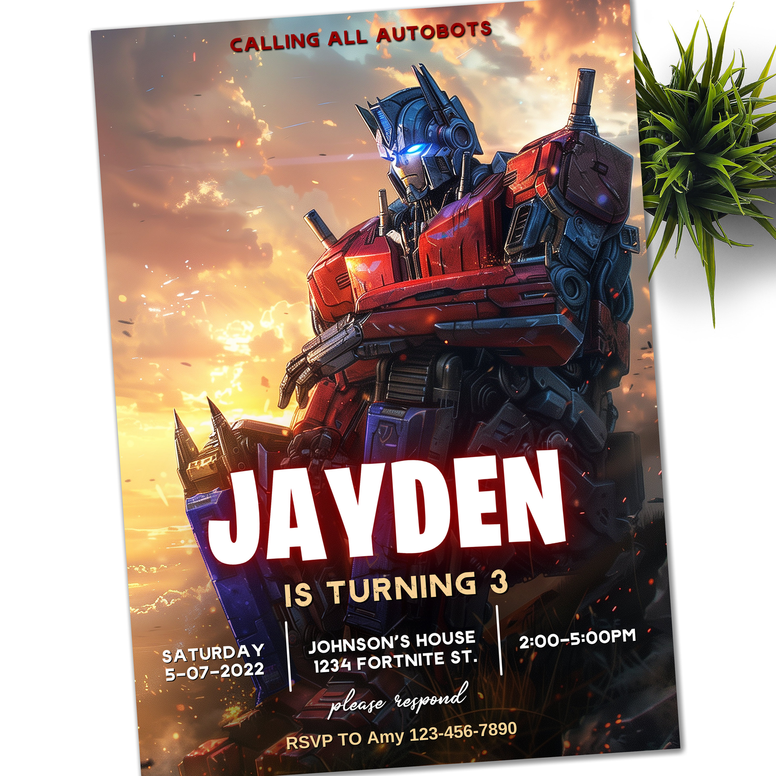 Plantilla de invitación de cumpleaños de Optimus Prime Rescue Bots ...
