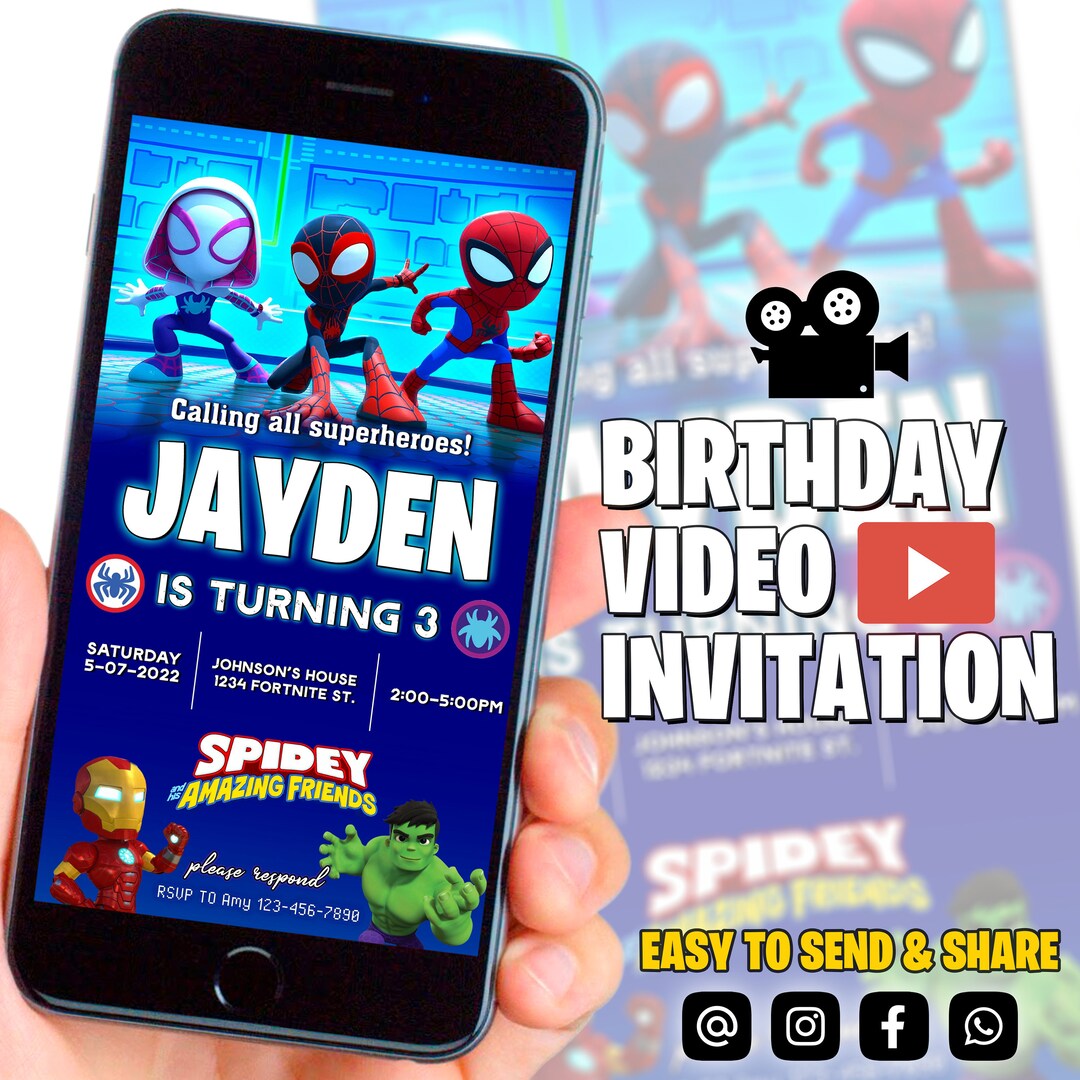 Spidey and His Amazing Friends Video Invitation, Super Hero Kids Party ...