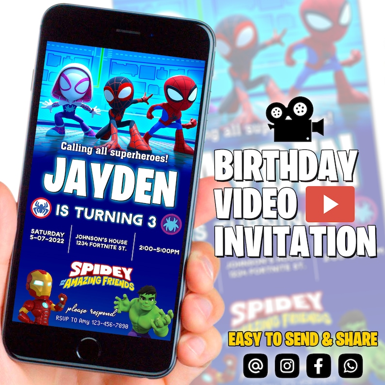 Spidey and His Amazing Friends Video Invitation, Super Hero Kids Party ...