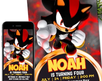 Sonic Shadow Super Sonic Invitation, Super Hedgehog Kids Party E-invite ...