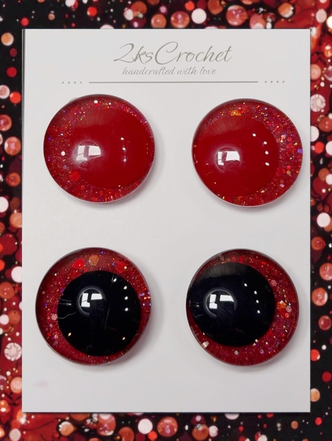 Crimson Cryptids Safety Eyes | Hand Painted Red Glitter Eyes | Black ...