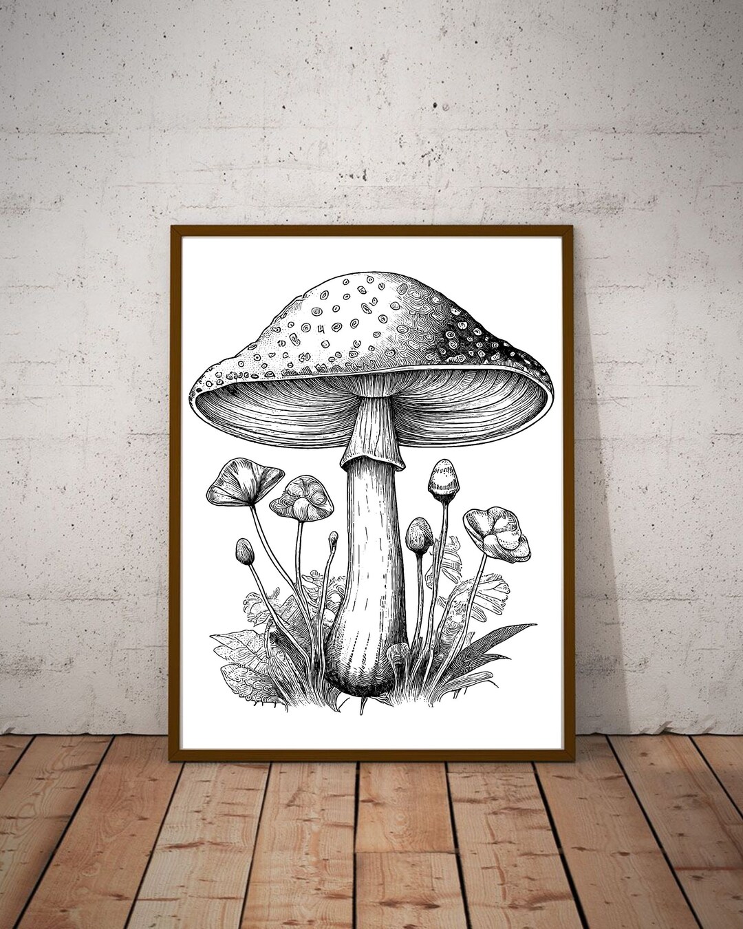 Vintage Mushroom Vector Illustration Clipart, Realistic, Black and ...