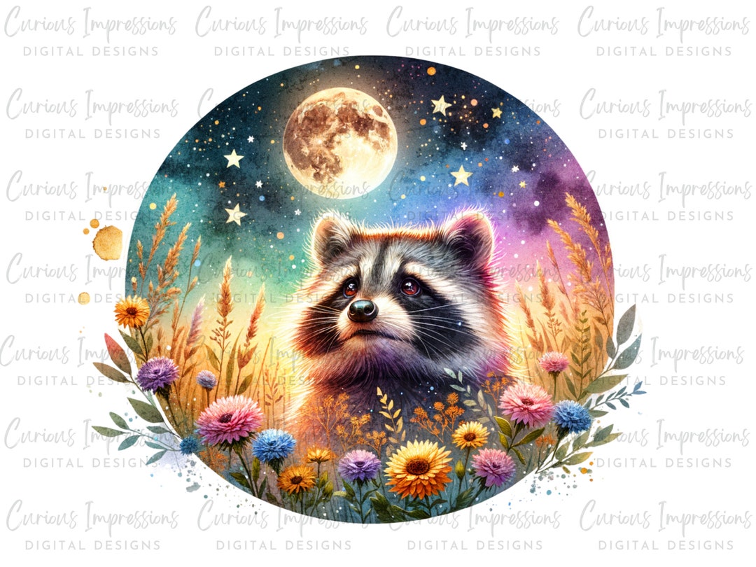 Moon Raccoon Png, Raccoon Merch, Wildflowers, Raccoon Lover, Raccoon ...