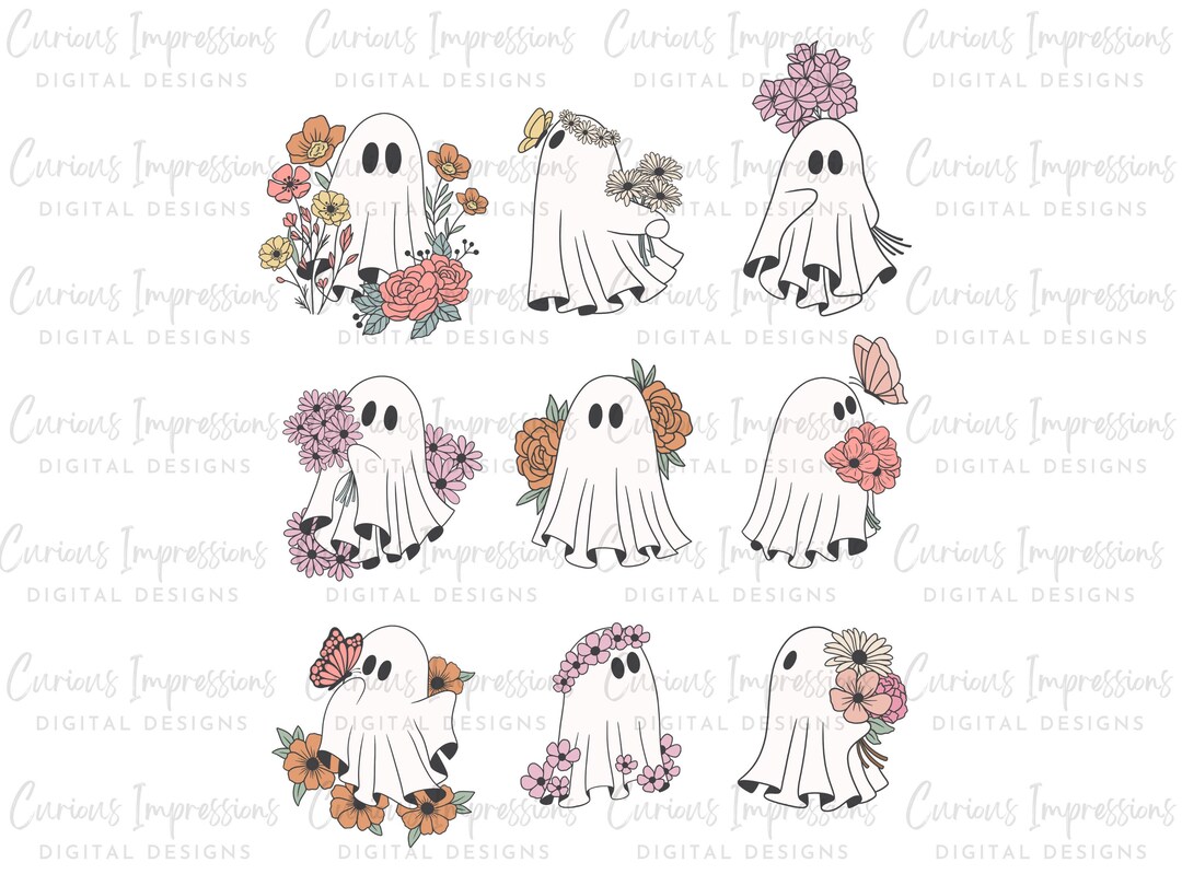 Cute Floral Ghosts Png, Halloween Png, Retro Fall Tee , Trending ...