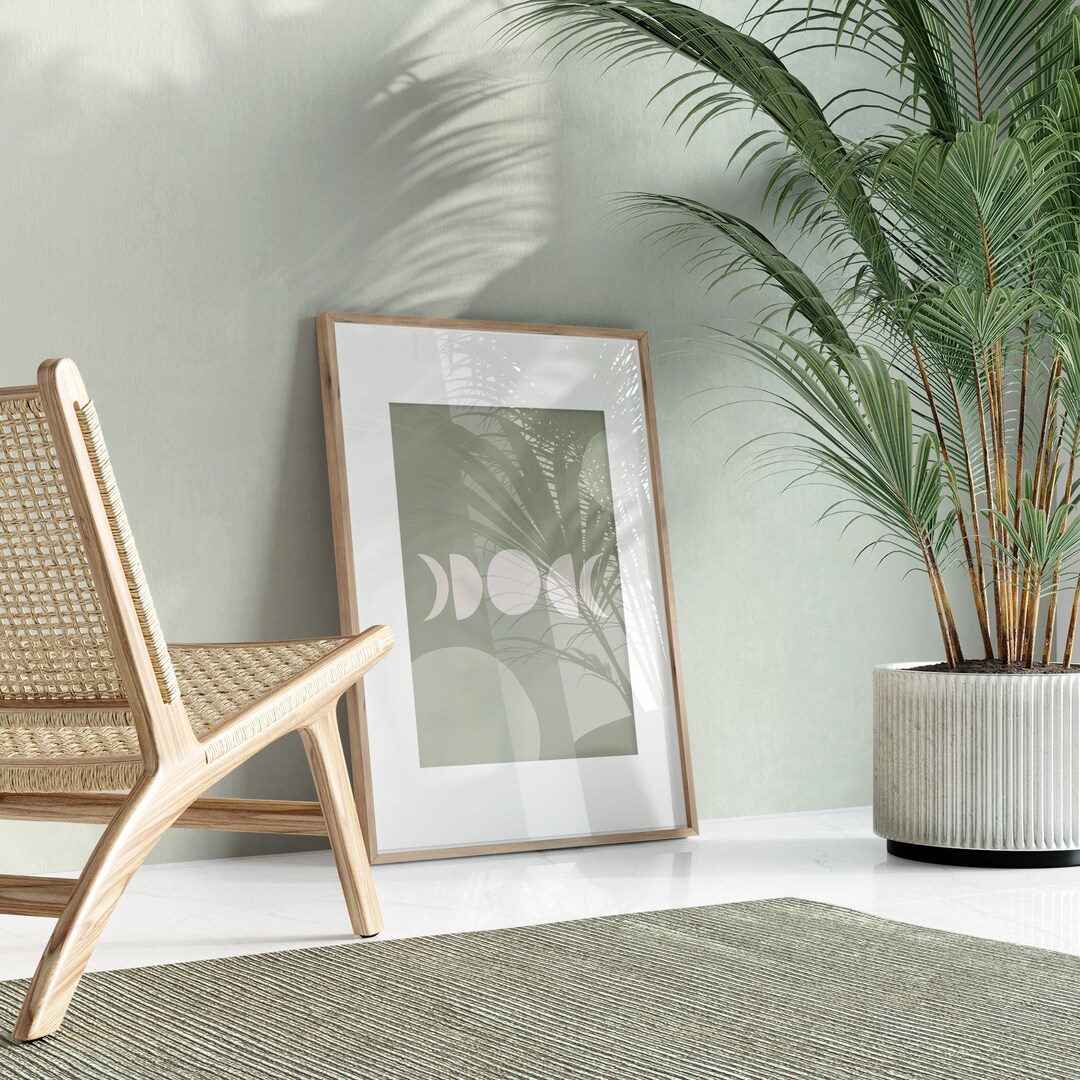 Poster Boho Minimalist Monphase in Trend Colors Pastel Green Rose - Etsy