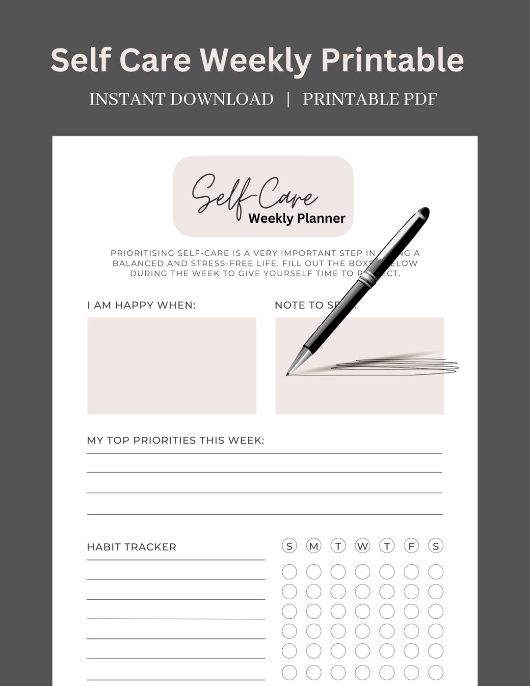 Self Care Weekly Planner, Habit Tracker, Self Help Journal, Weekly ...