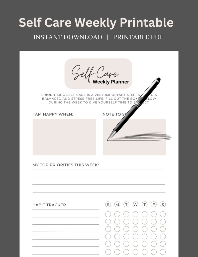 Self Care Weekly Planner, Habit Tracker, Self Help Journal, Weekly ...