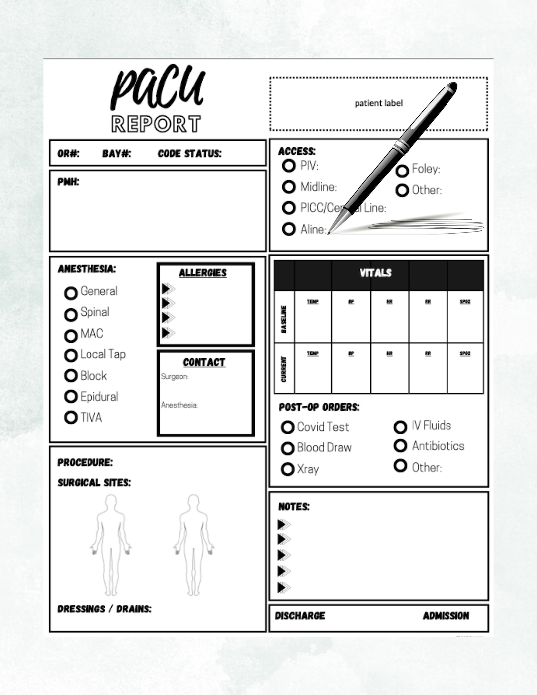 Printable Nursing Report Sheet, Nurse Brain Sheet, Single Patient ...