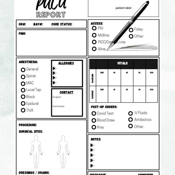 Pacu Nurse Report Sheet - Etsy