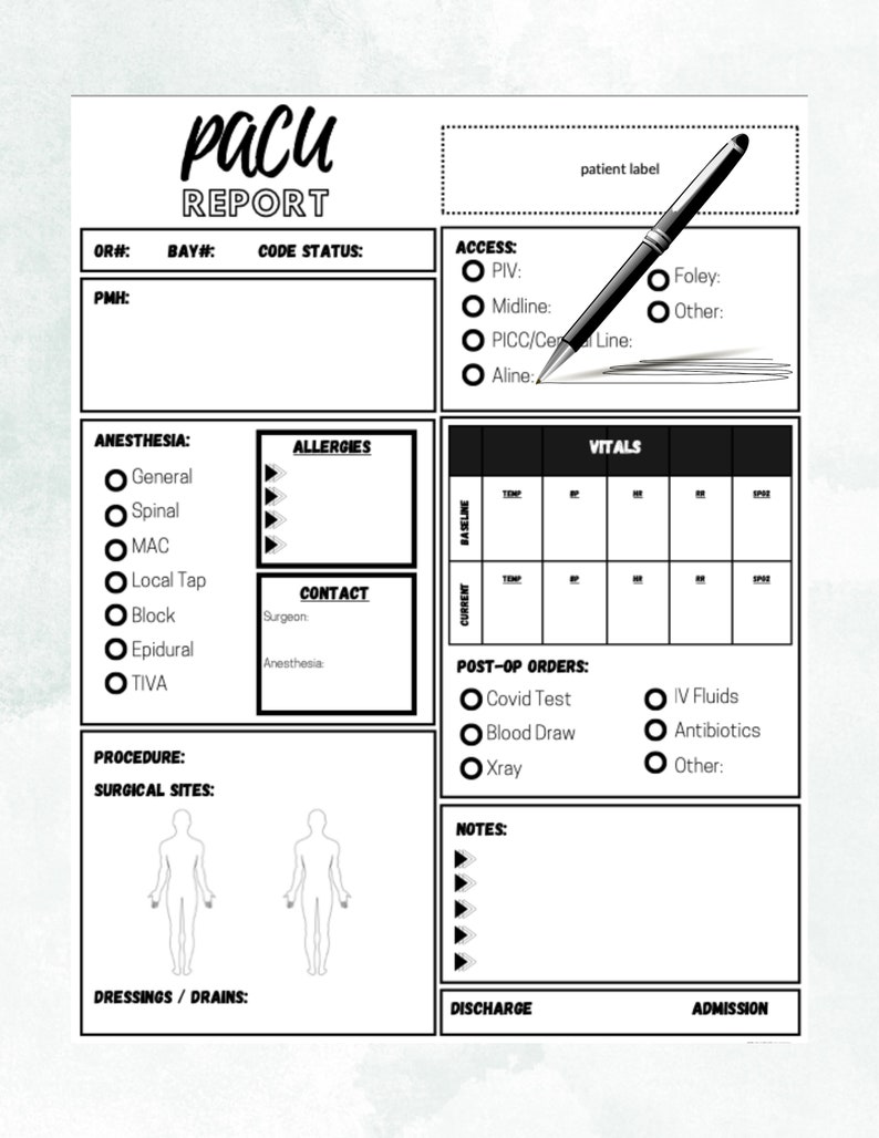 Printable Nursing Report Sheet, Nurse Brain Sheet, Single Patient ...