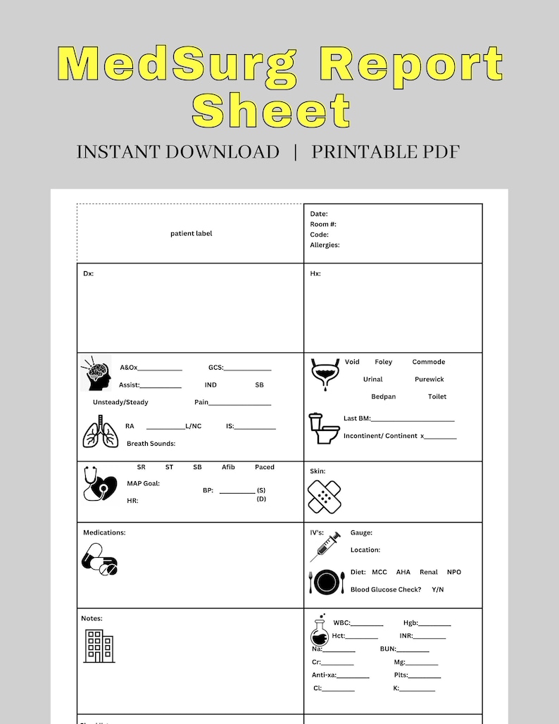 Med Surg Nursing Report Sheet, Med Surg Brain, Nurse Report Sheet, Med ...