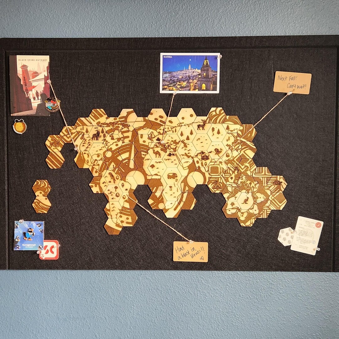 Laser Engraved Wooden Hexagon World Map: Travel Tracker, Educational ...
