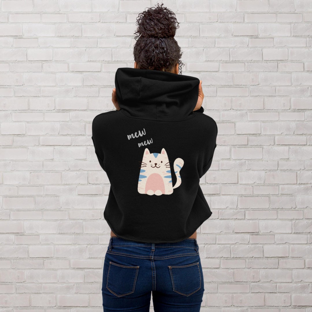 Cartoon Cat Meow Crop Hoodie Cute Kitten Fleece Hoodie Cat - Etsy