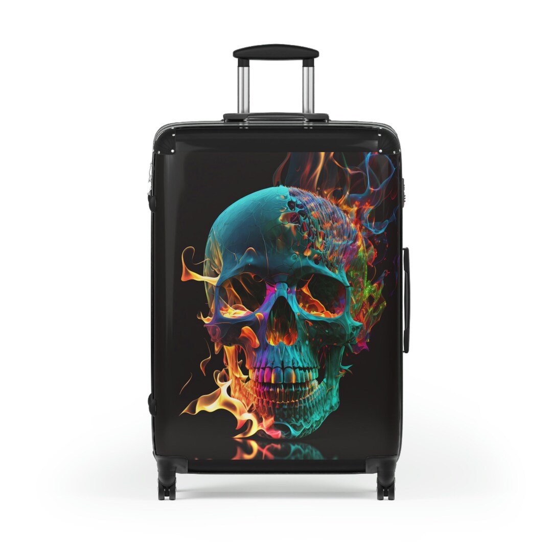 Colorful Flames Skull Suitcase Cover Unique Travel Protection for ...
