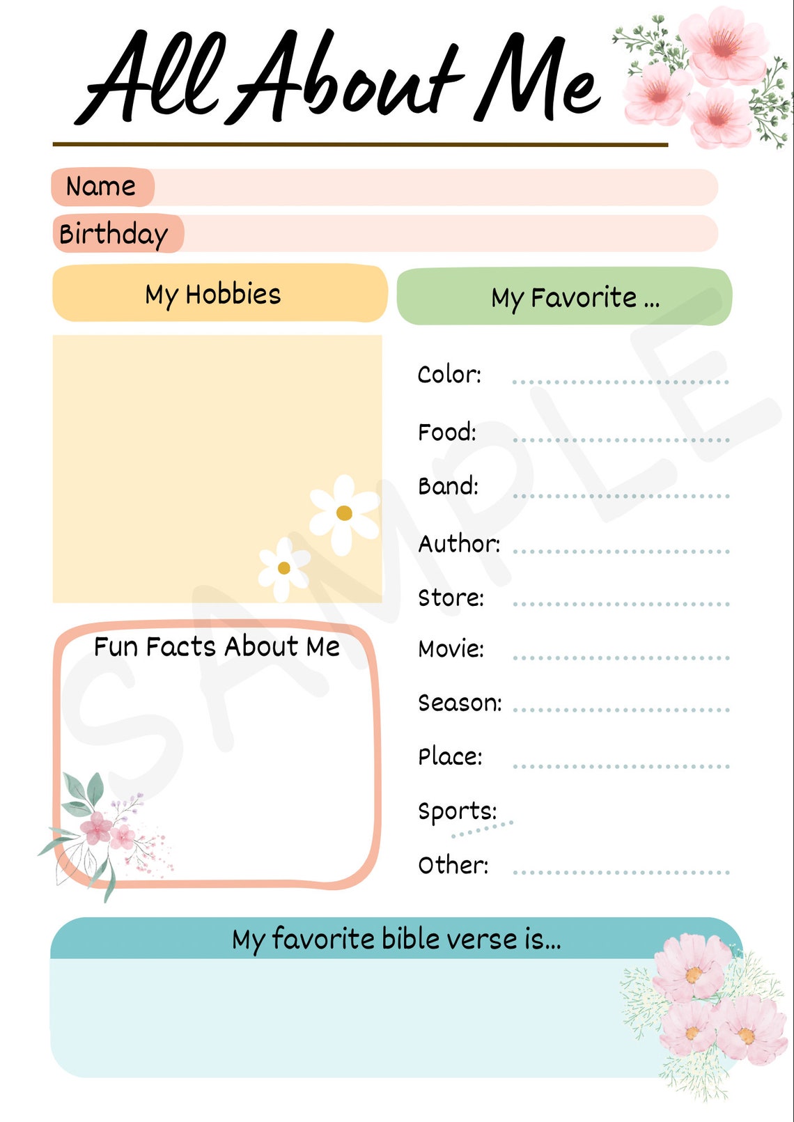 All About Me Printable Worksheet, Christian, Small Group Activity, Self ...