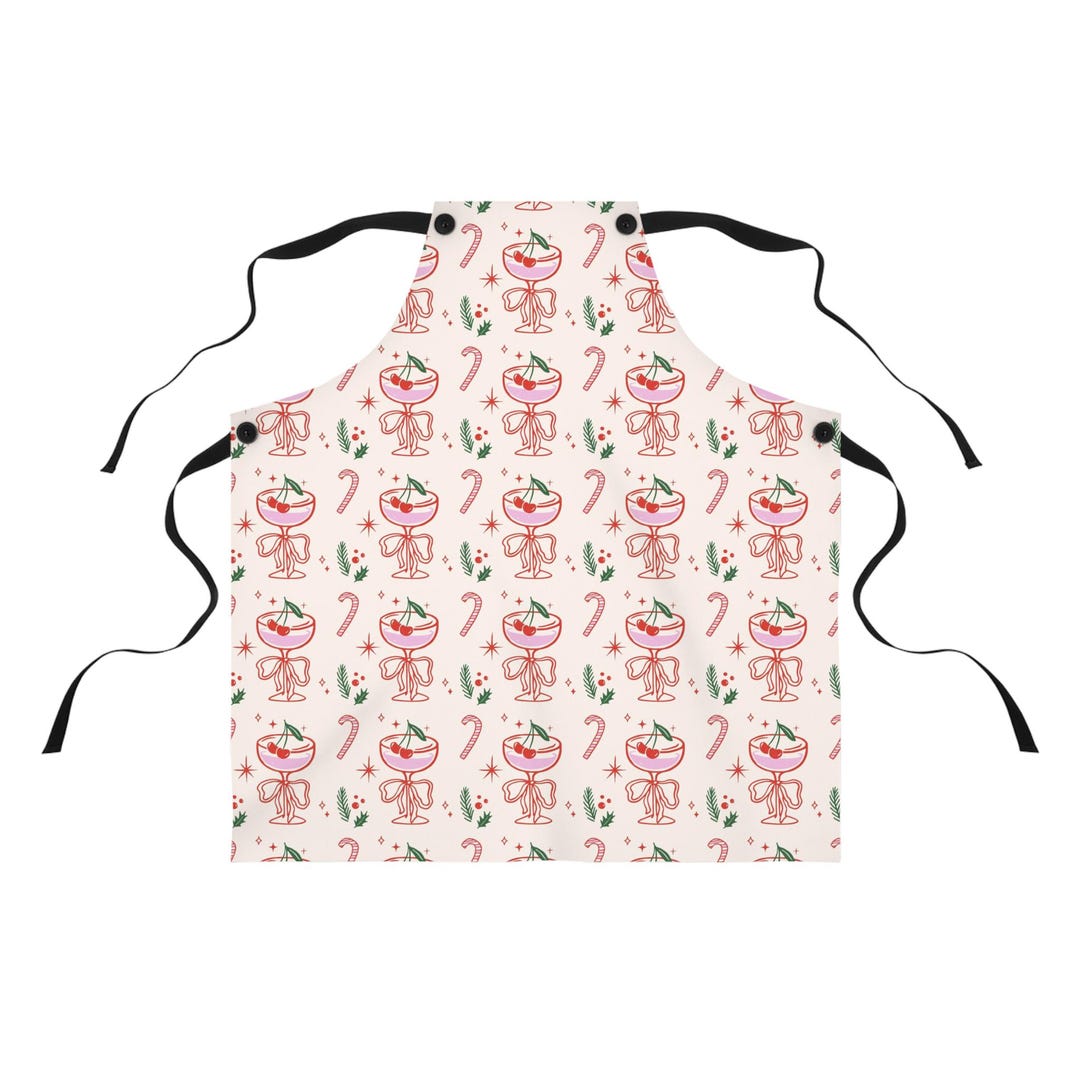 Retro Cherry Cocktail Pattern Apron | Candy Cane Holiday Design - Etsy