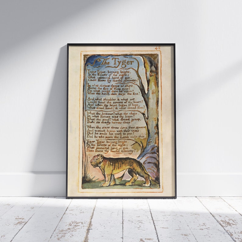 The Tyger - William Blake Poem - Poem Wall Art, Poetry Art Print, Book ...