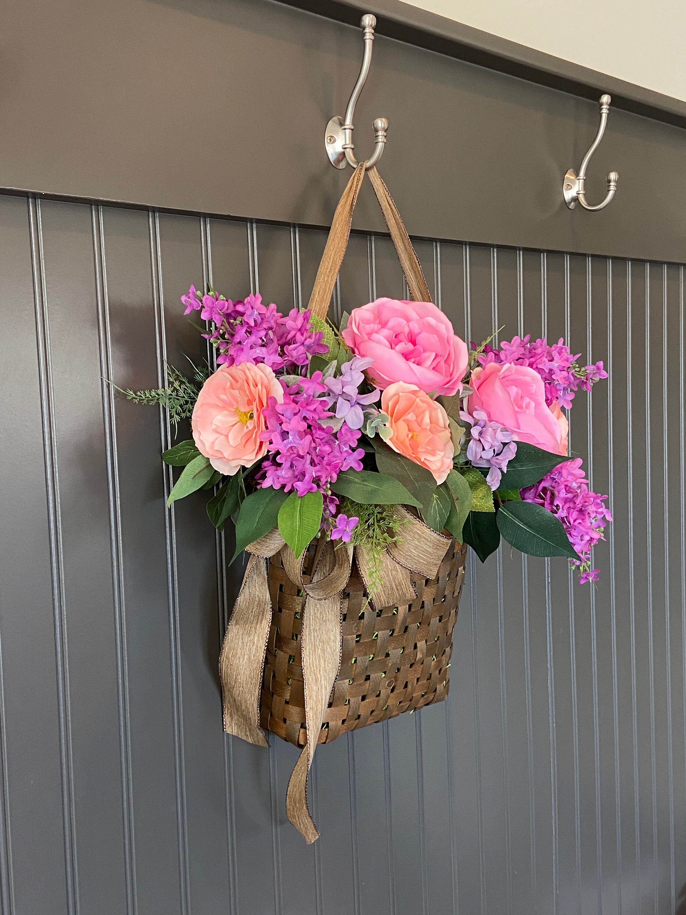 Spring Floral Basket - Spring Hanging Basket - Spring Wreath Basket ...