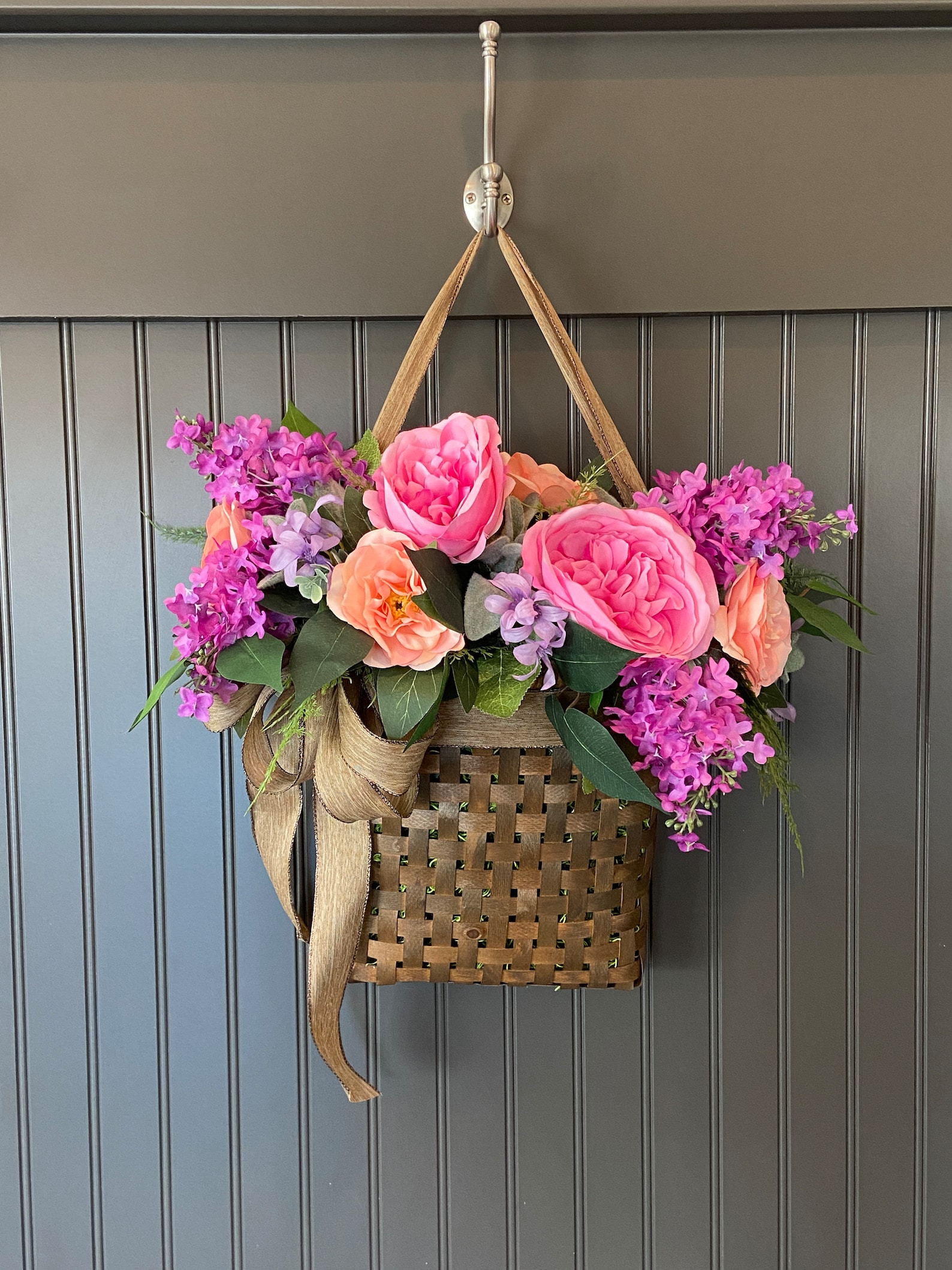 Spring Floral Basket - Spring Hanging Basket - Spring Wreath Basket ...