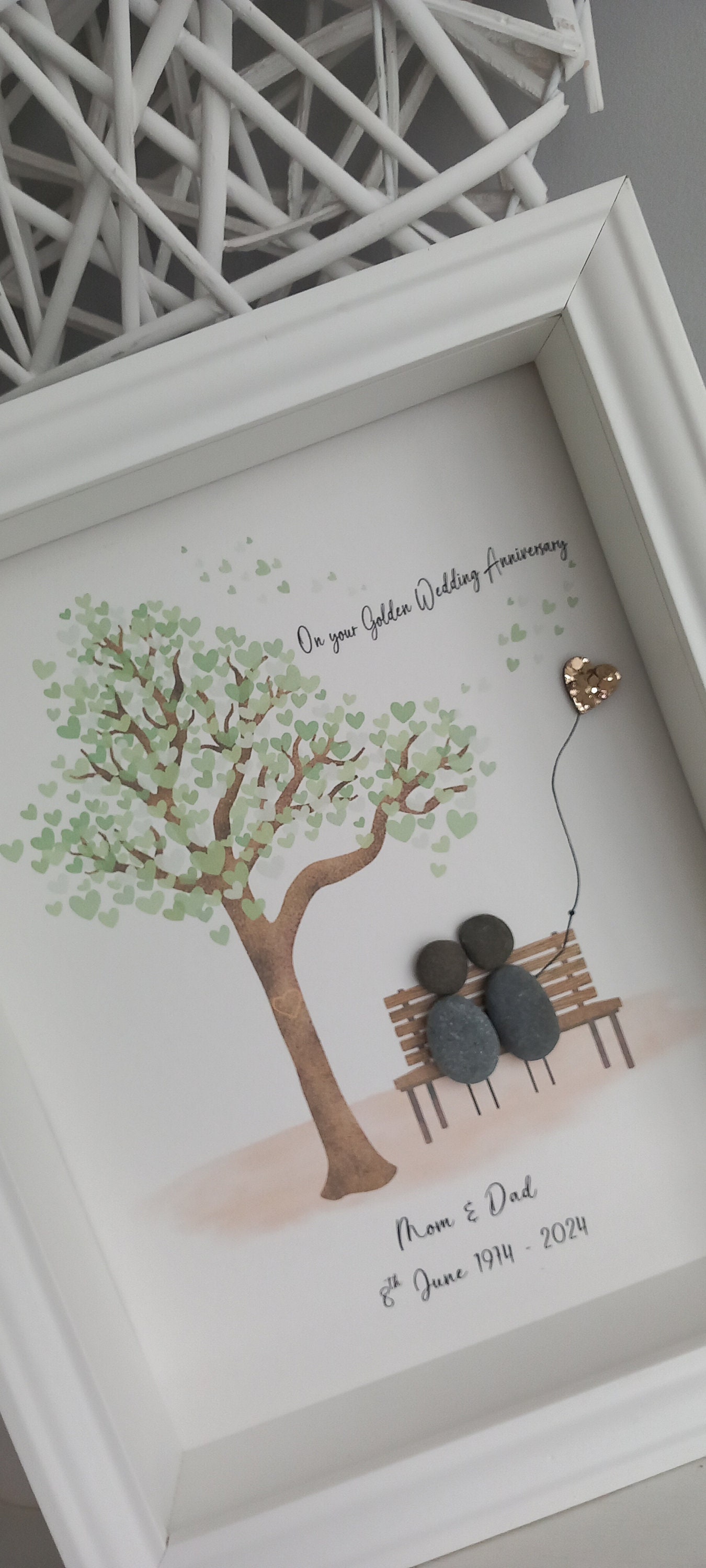 Personalised 50th Golden Anniversary Pebble Picture - Couple on Bench ...