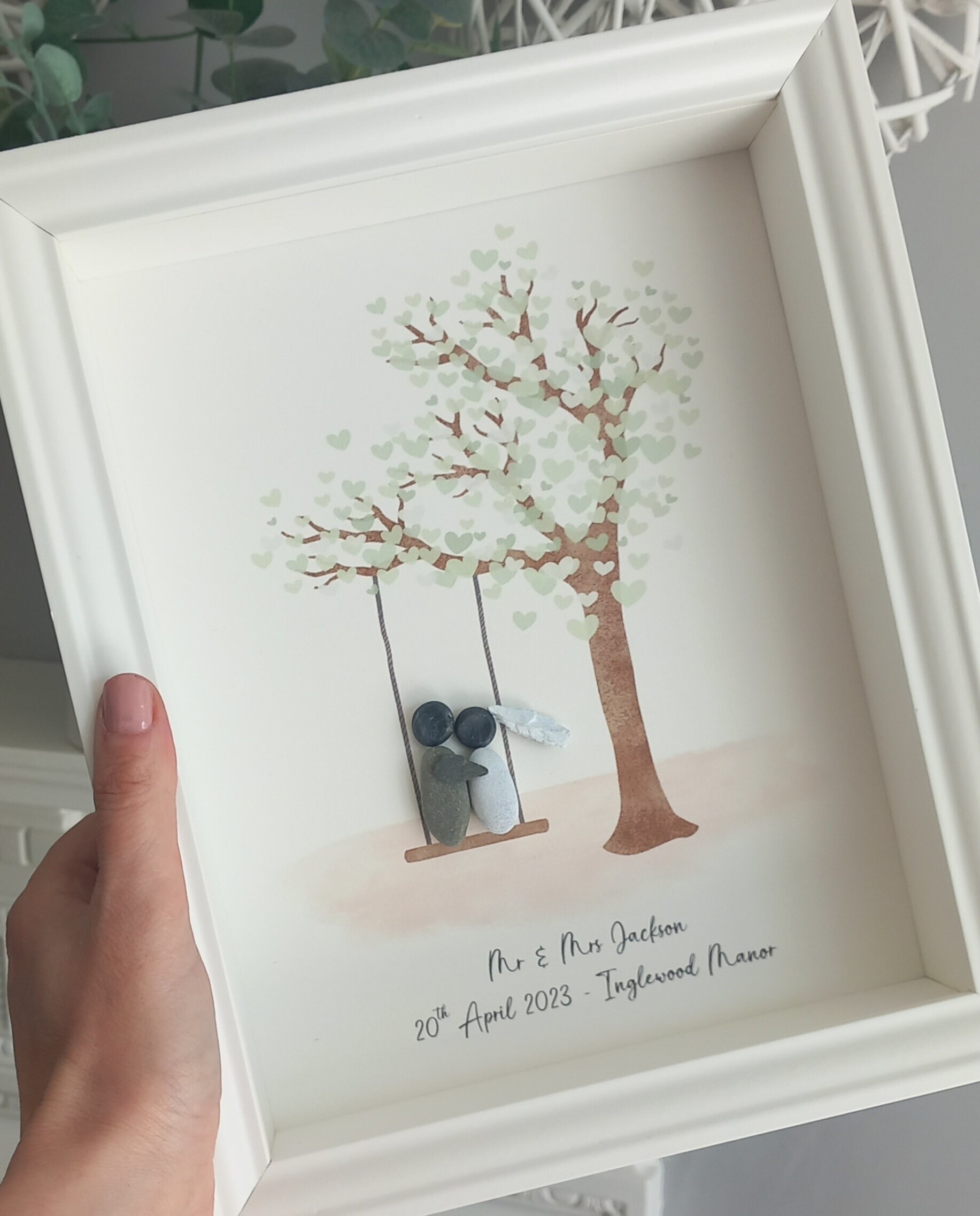 Personalised Wedding Pebble Picture Couple on a Swing - Wedding Gift ...