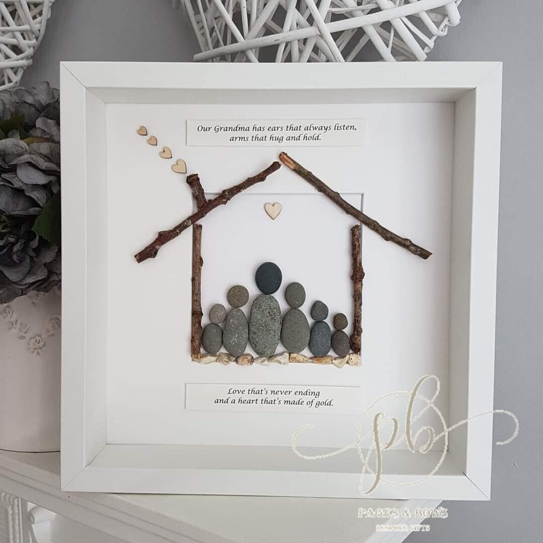 Personalised Family House Pebble Picture Family Pebble Art Framed ...