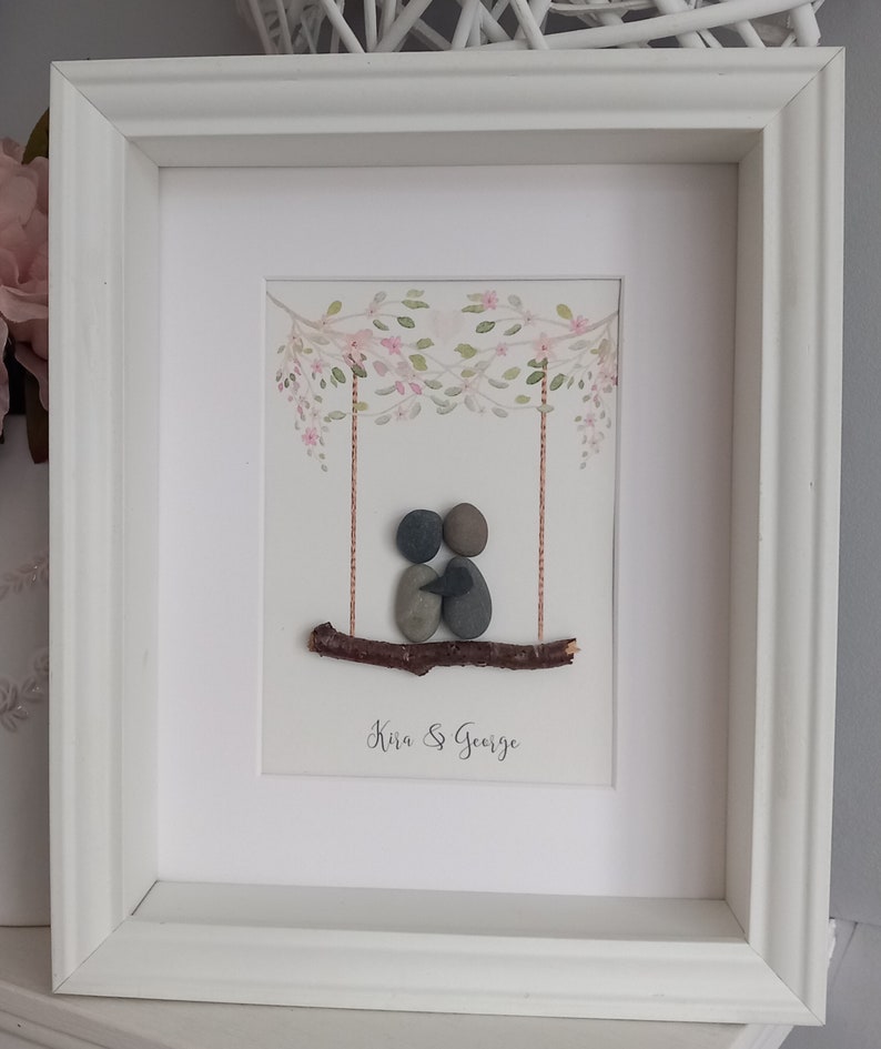 Personalised Pebble Picture Couple on Swing, Wedding Gift, Engagement ...
