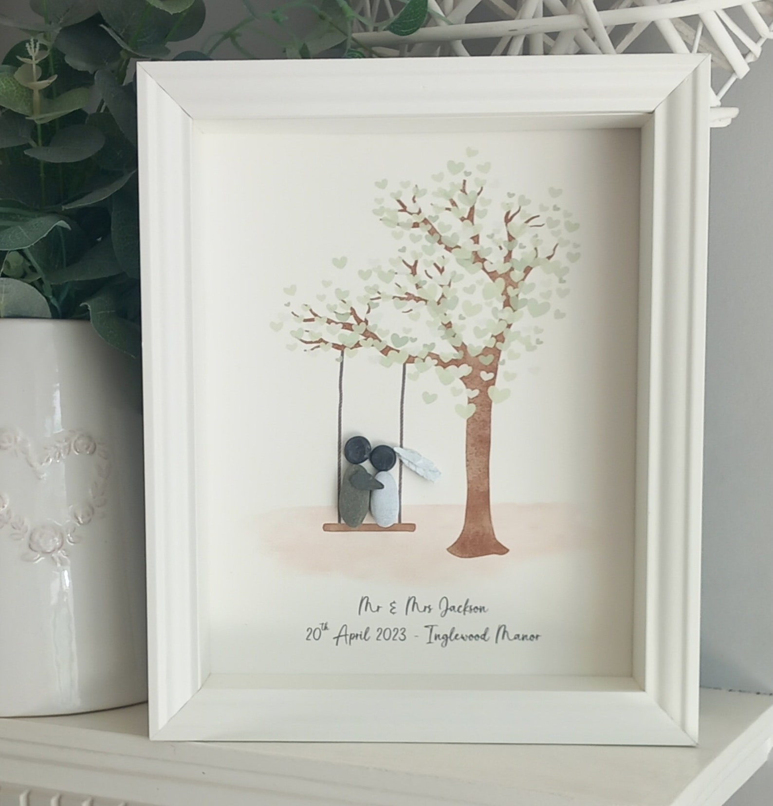 Personalised Wedding Pebble Picture Couple on a Swing - Wedding Gift ...