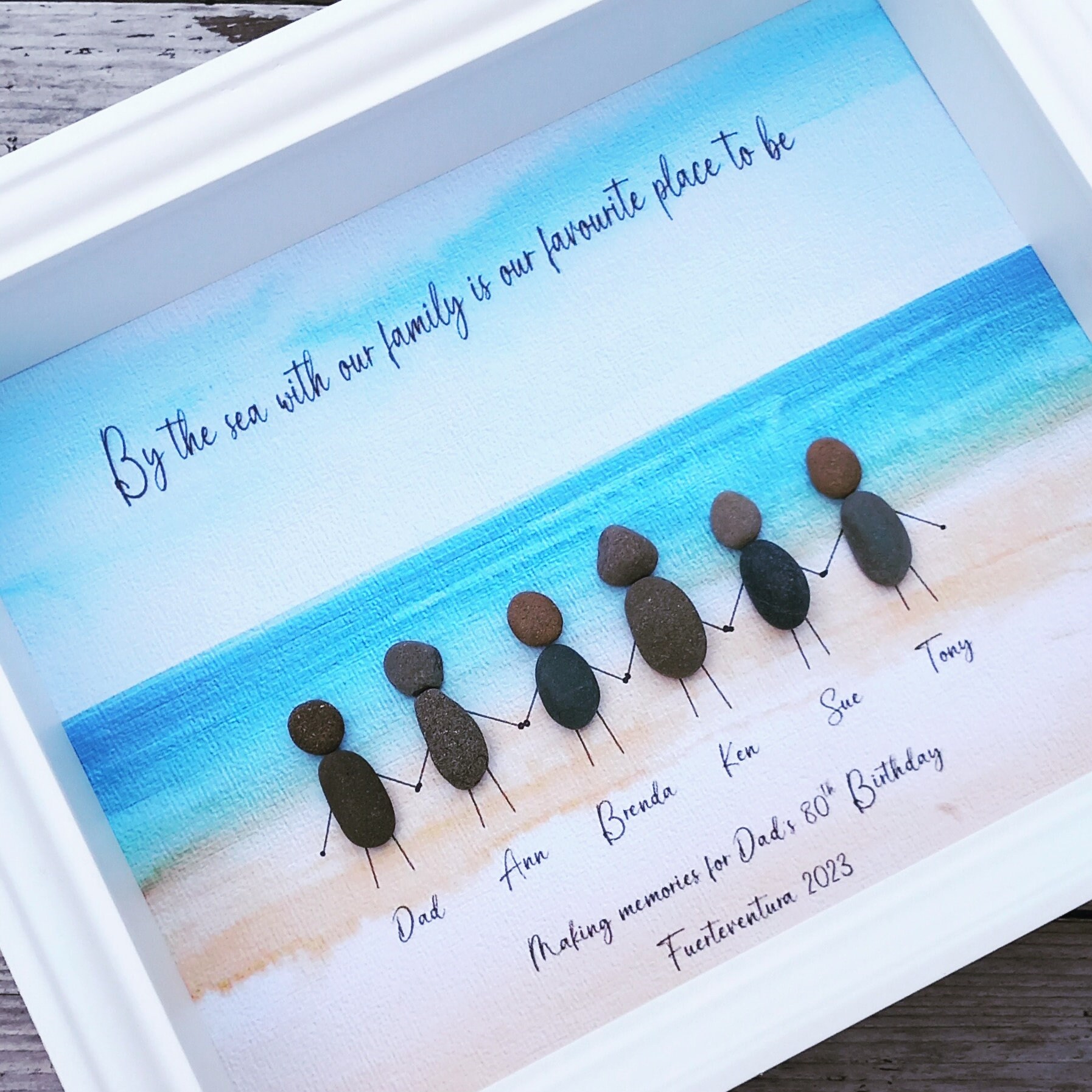 Personalised Family Beach Pebble Picture, Family Seaside Pebble Art ...