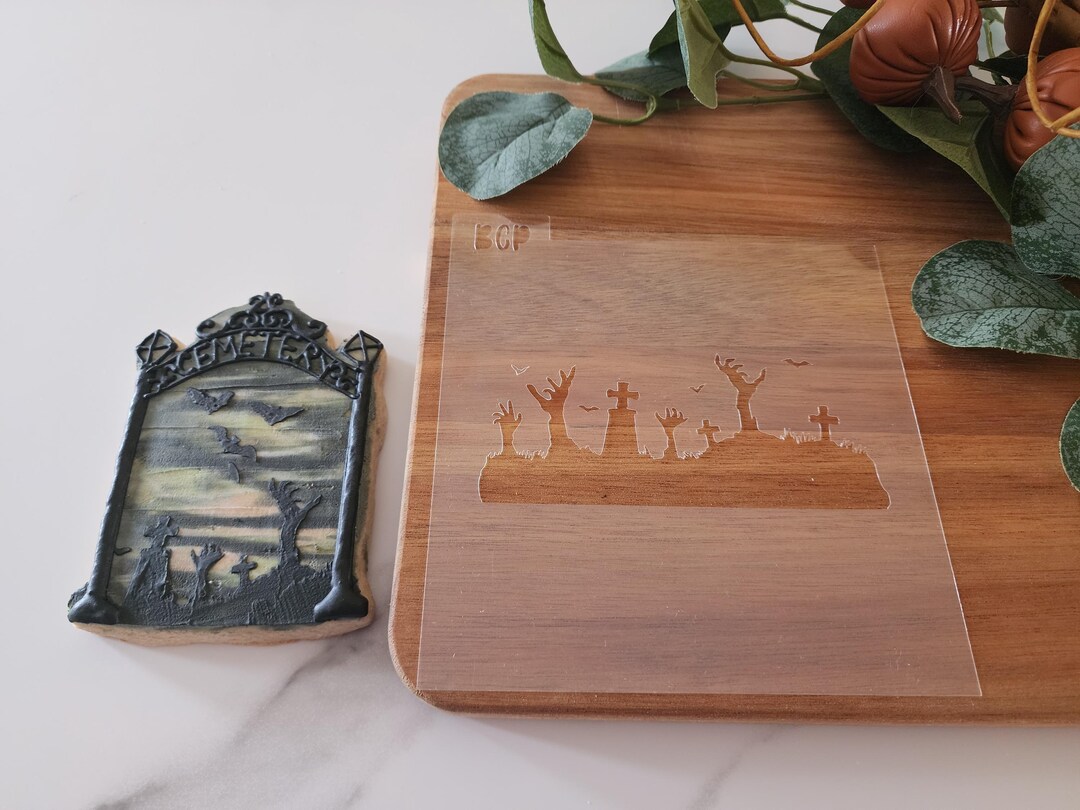 Zombie Graveyard Stencil - Cookie Stencils - Cupcake Stencil ...