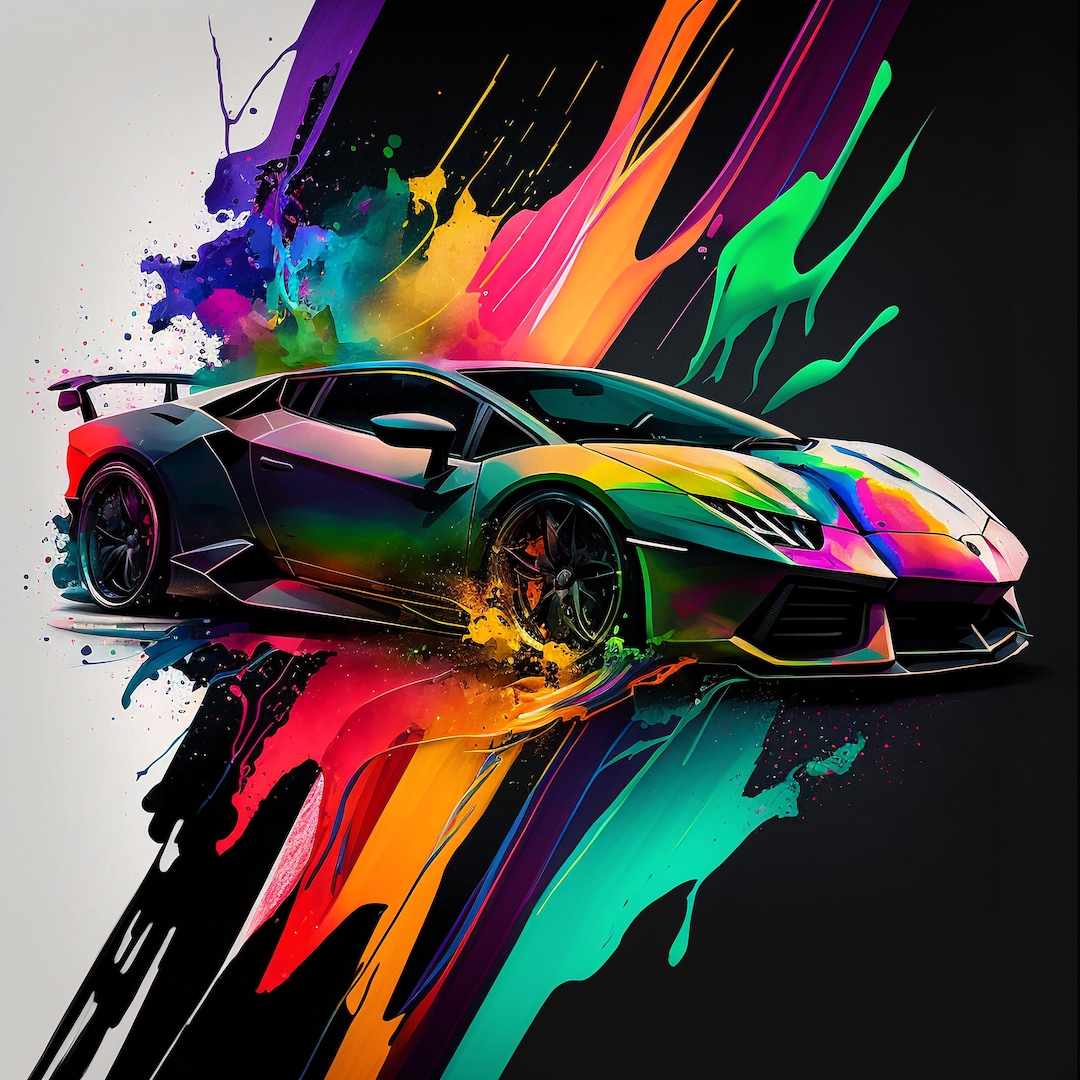 Lambo Abstract Wall Decor, Rainbow, Cars, Poster Print Vertical ...