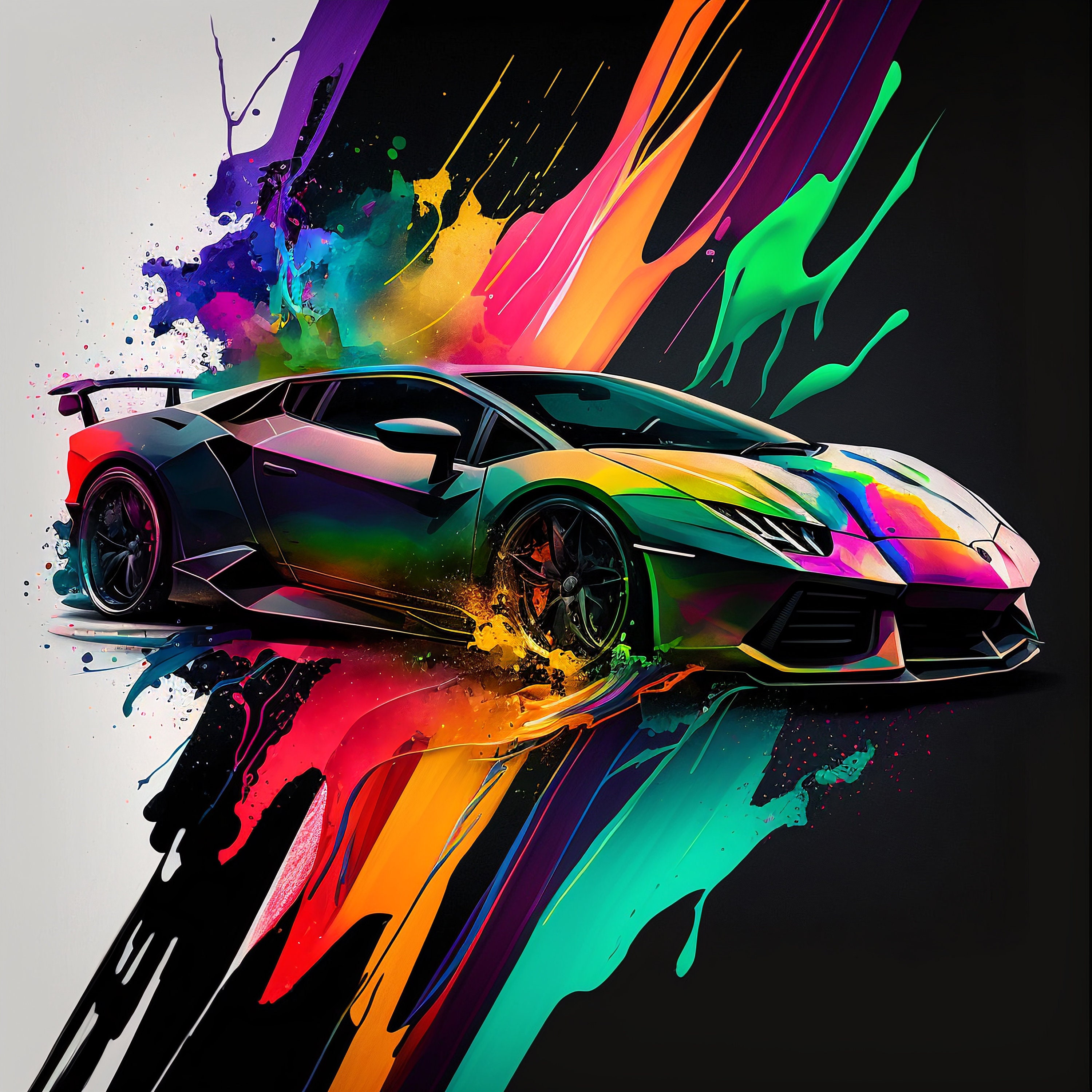 Lambo Abstract Wall Decor, Rainbow, Cars, Poster Print Vertical ...