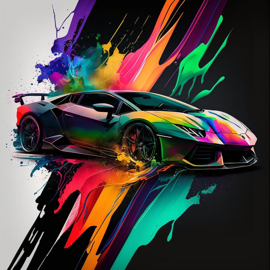 Lambo Abstract Wall Decor, Rainbow, Cars, Poster Print Vertical ...