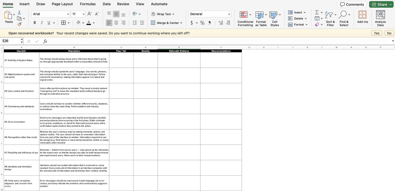 Heuristic UI Analysis Template, Usability Evaluation for UI, Product ...