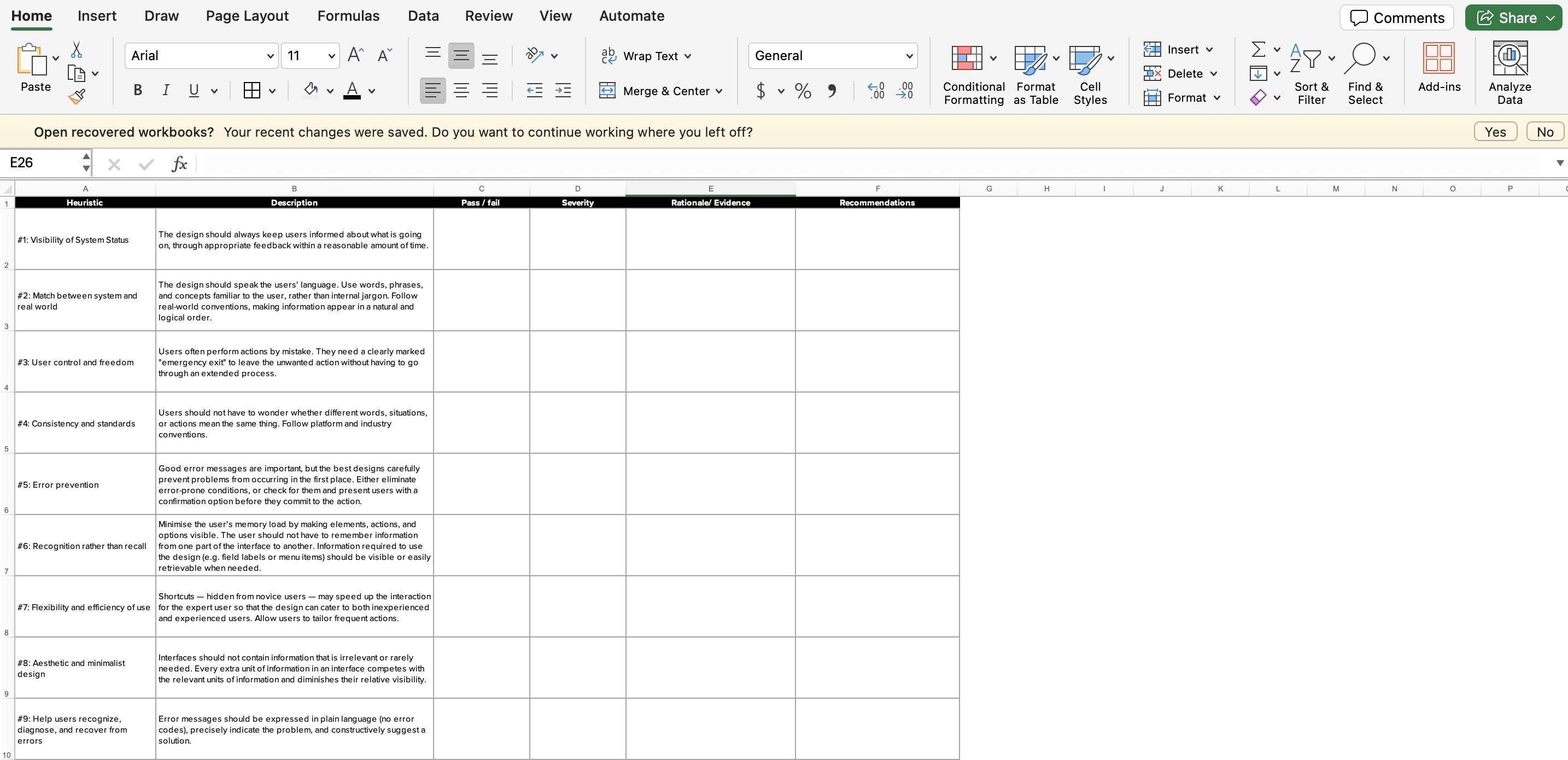 Heuristic UI Analysis Template, Usability Evaluation for UI, Product ...