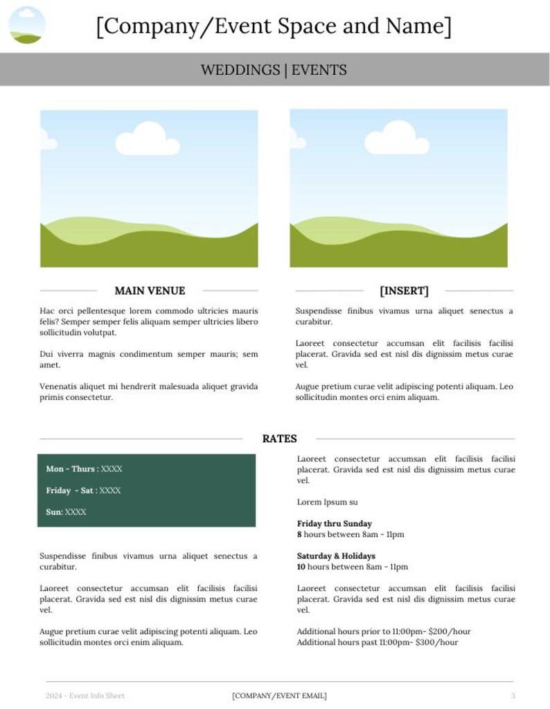 Event Space PDF Template, Editable Canva Design (8.5 X 11) - Etsy