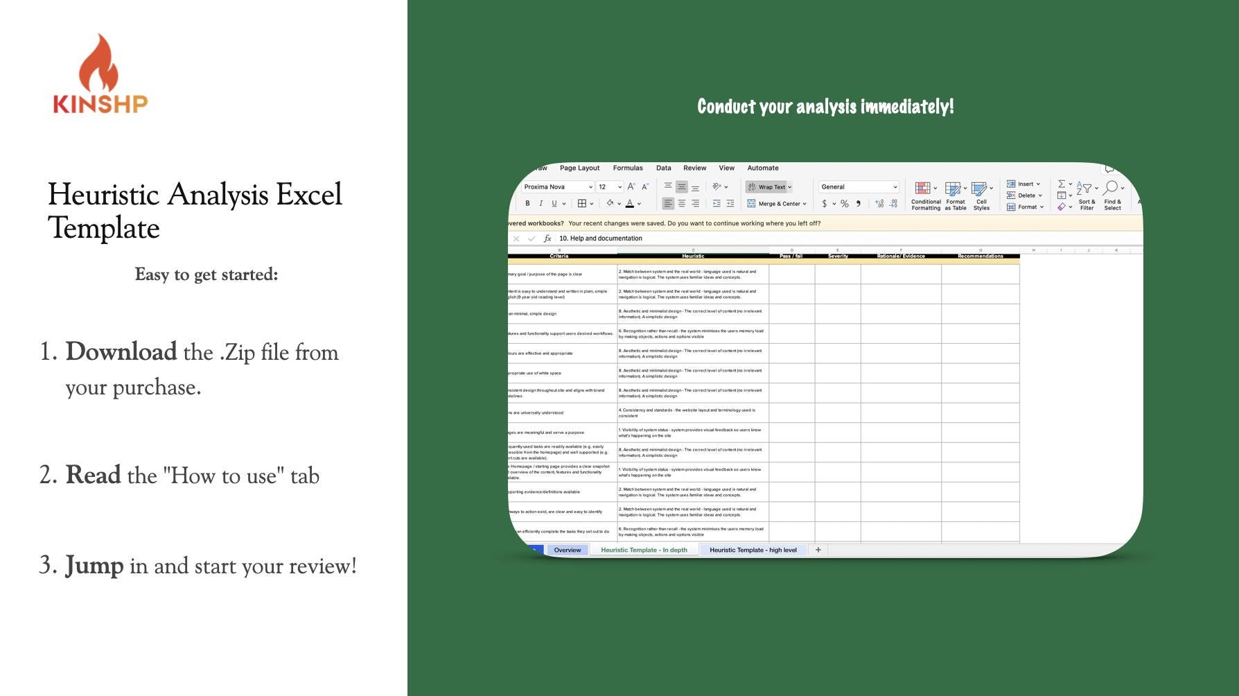Heuristic UI Analysis Template, Usability Evaluation for UI, Product ...