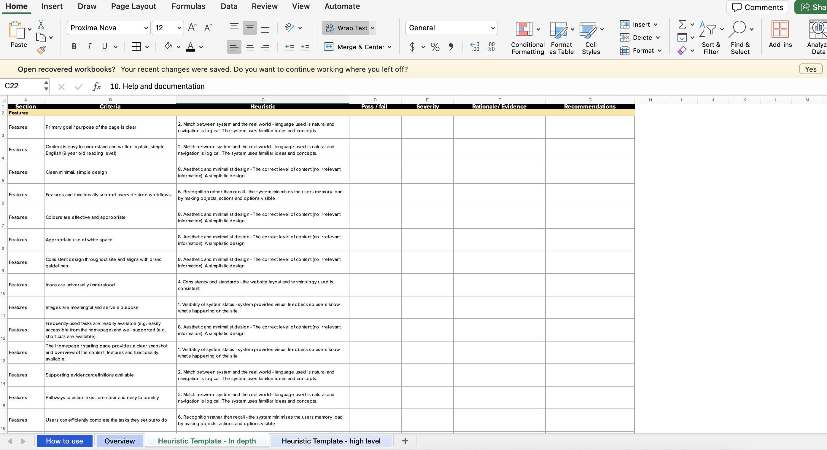 Heuristic UI Analysis Template, Usability Evaluation for UI, Product ...