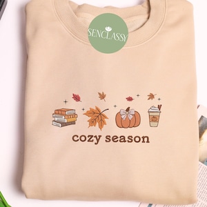 Cozy Season Fall Leaves Embroidered Sweatshirt, Spooky Fall Hoodie ...