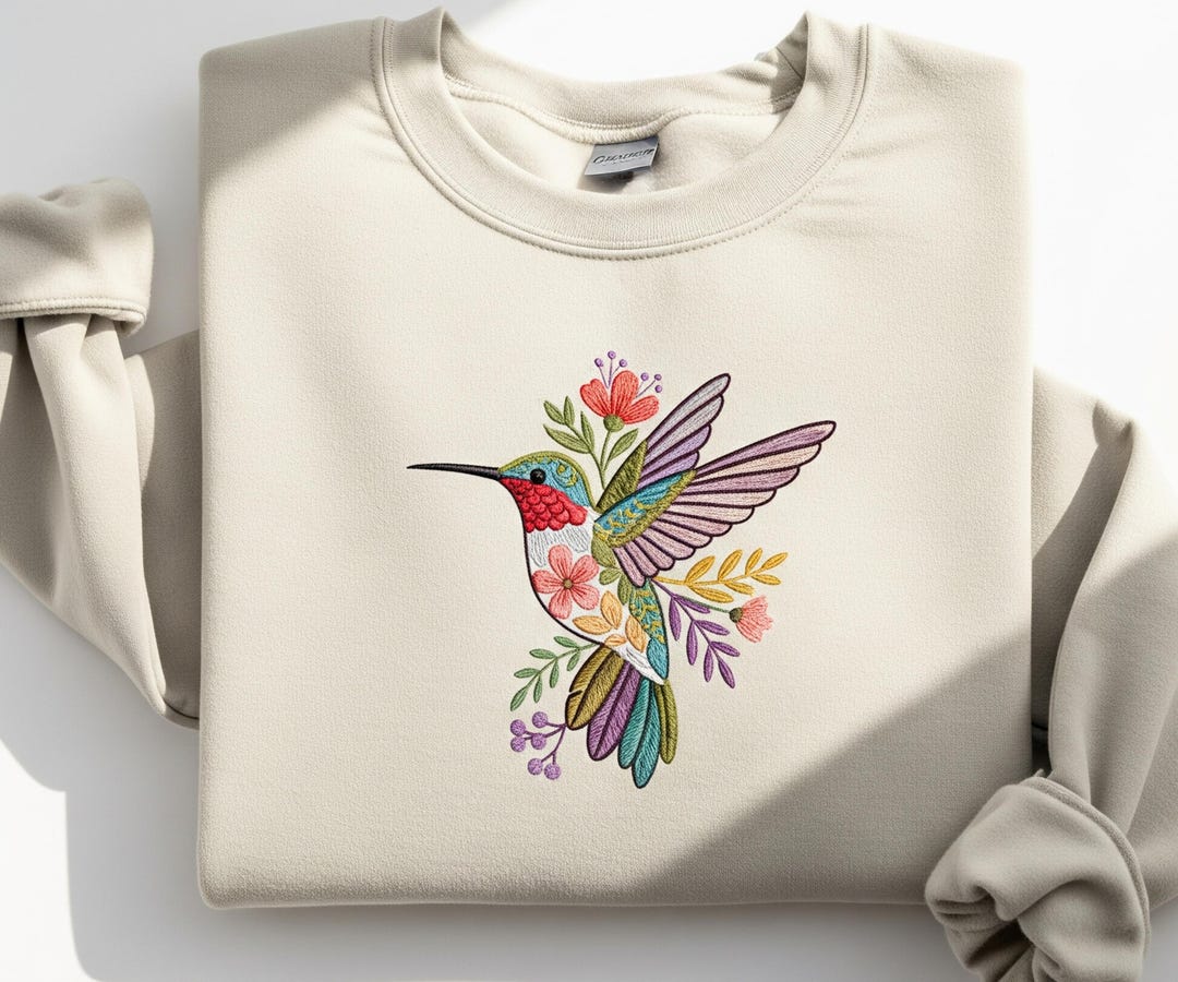 Floral Hummingbird Embroidered Shirt, Animal Lover Tee, Bird Sweater ...
