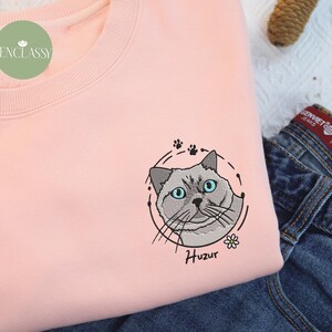 Custom Cat Portrait Embroidered Sweatshirt, Custom Pet Hoodie ...