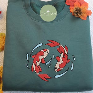 Koi Fish Japanese Embroidery Sweatshirt, Asian Carp Embroidered Hoodie ...