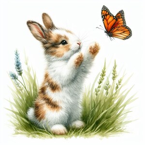 Bunny and Butterfly Clipart Bundle, Spring Designs, Watercolor Bunny ...