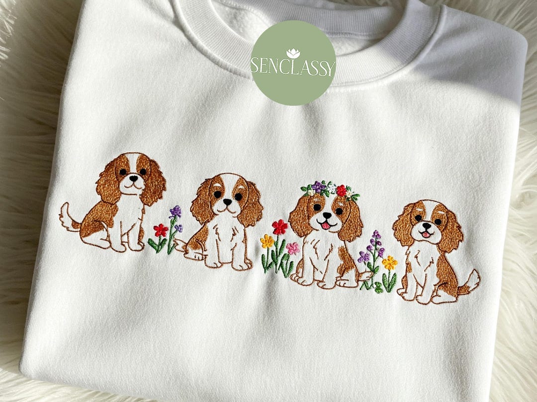 Cavalier King Charles Spaniel Wildflowers Mom Embroidered Sweater ...
