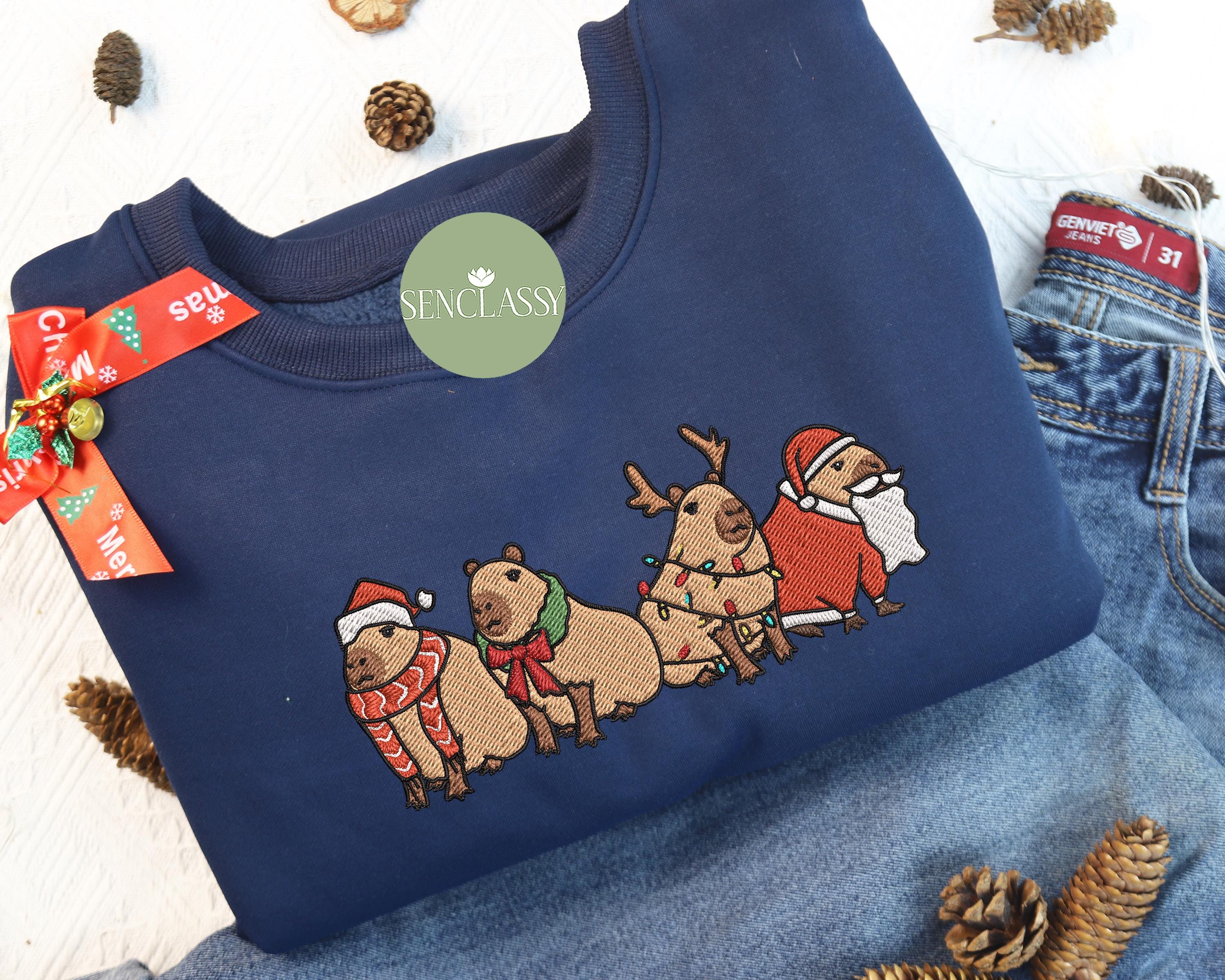 Capybara Merry Christmas Embroidered Crewneck Sweatshirt, Capybara ...