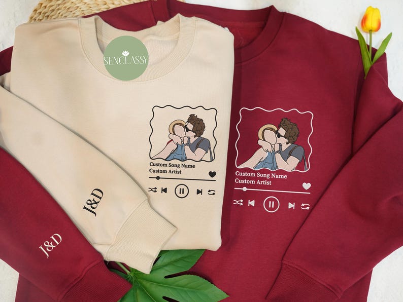 Custom Music Song From Photo Embroidered Sweatshirt, Valentine Matching ...