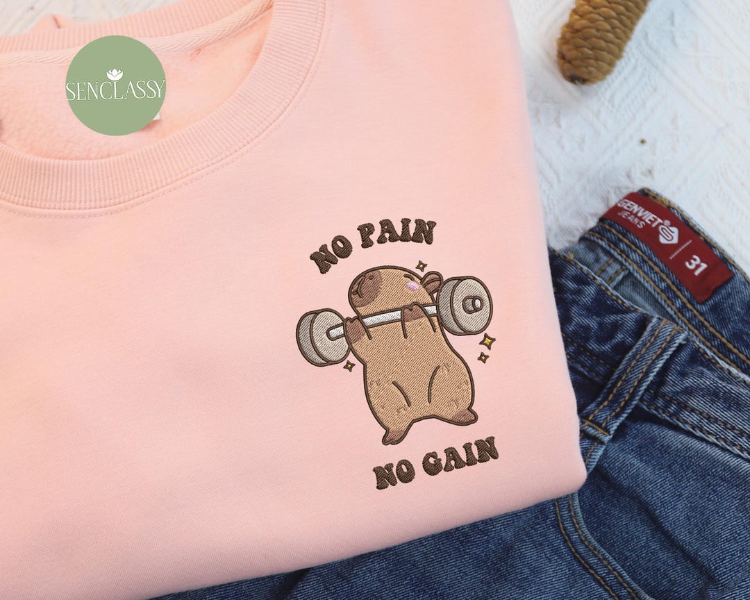 Capybara Workout Embroidered Sweatshirt, Gym Bro Capybara, Lifting T ...